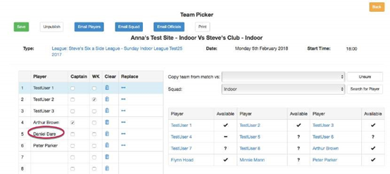 Team Picker – Play-Cricket