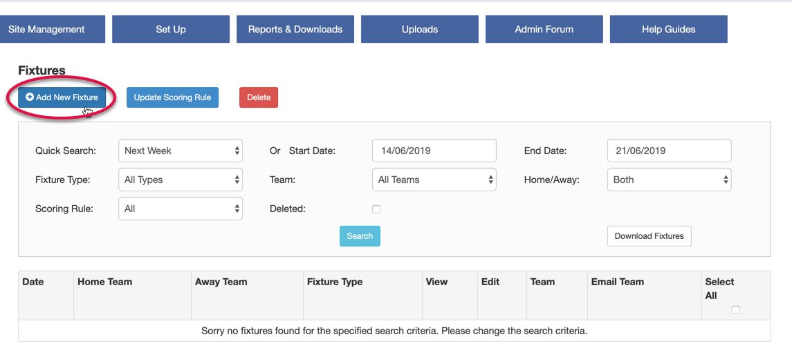 Fixtures Administration – Play-Cricket