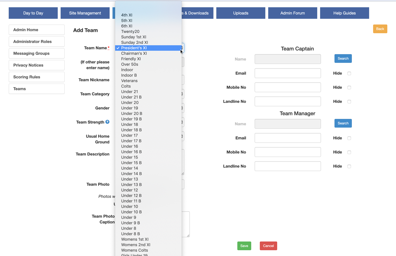 Fixtures Administration – Play-Cricket