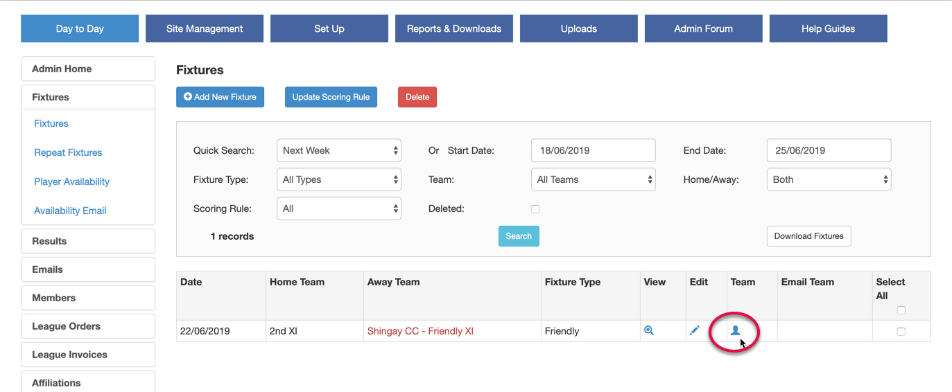 Fixtures Administration – Play-Cricket