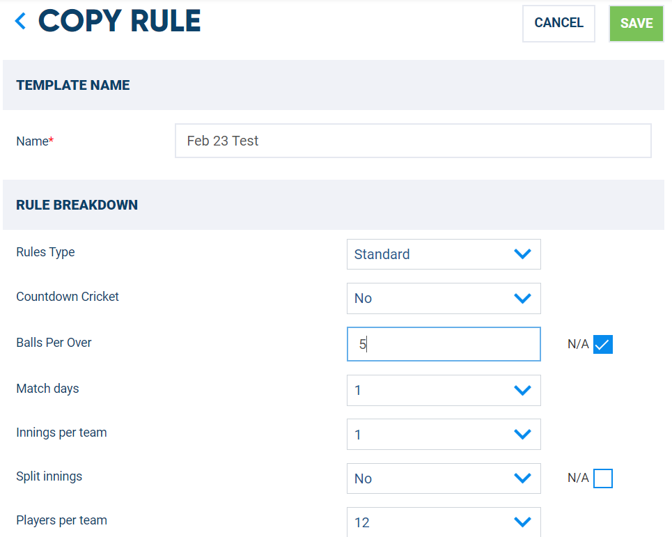 Scoring Rules/Match Types – Club and County Board Sites – Play-Cricket